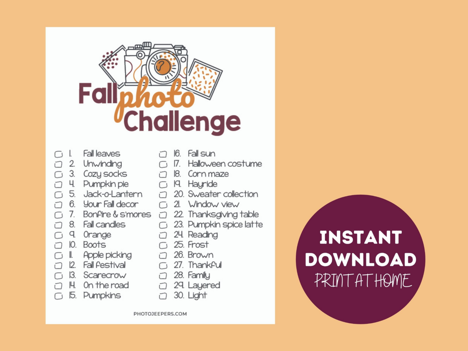 Fall Photo Challenge Printable - PhotoJeepers